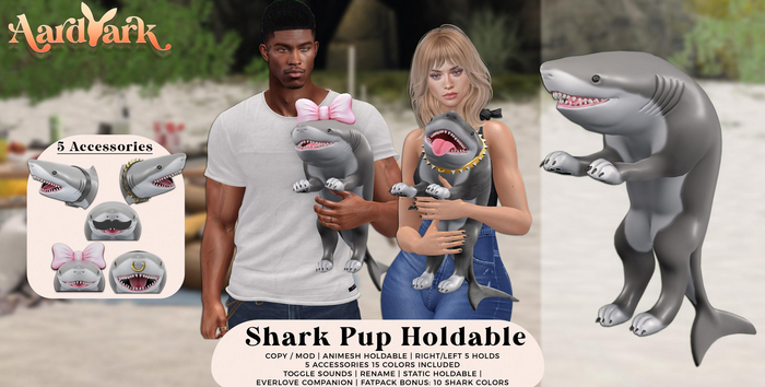 Second Life Marketplace - Aardvark : Shark Pup Holdable - Grey