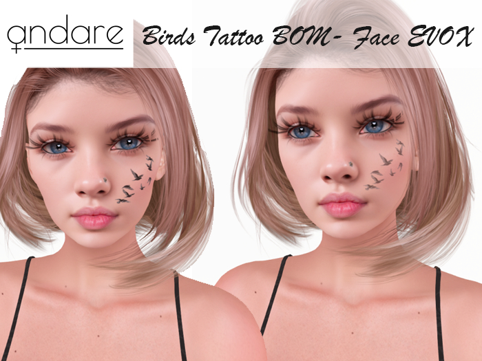 Second Life Marketplace - Andare - Birds Face Tattoo EVOX PACK