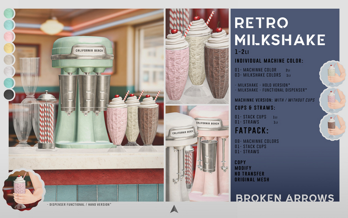 Second Life Marketplace - BROKEN ARROWS - Retro Milkshake Set - FATPACK