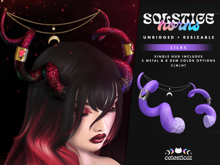 Second Life Marketplace - [Celesticat] Solstice Horns - Lilac