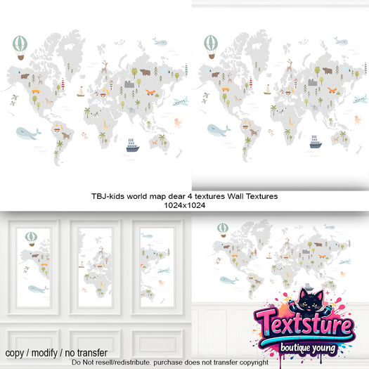 Second Life Marketplace - TBJ-kids world map dear 4 textures Wall ...