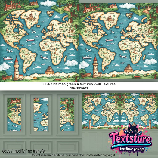 Second Life Marketplace - TBJ-Kids map green 4 textures Wall Textures ...