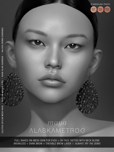 Second Life Marketplace - DEMO "Maya" Lelutka EvoX 2K BOM skin - Medium pack (3 tones)