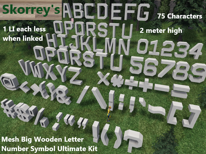 Second Life Marketplace - Ultimate Mesh Big Wooden Letter Number Symbol ...