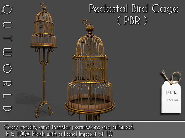 Second Life Marketplace - .::QUTWORLDT Pedestal Bird Cage_PBR::.FP