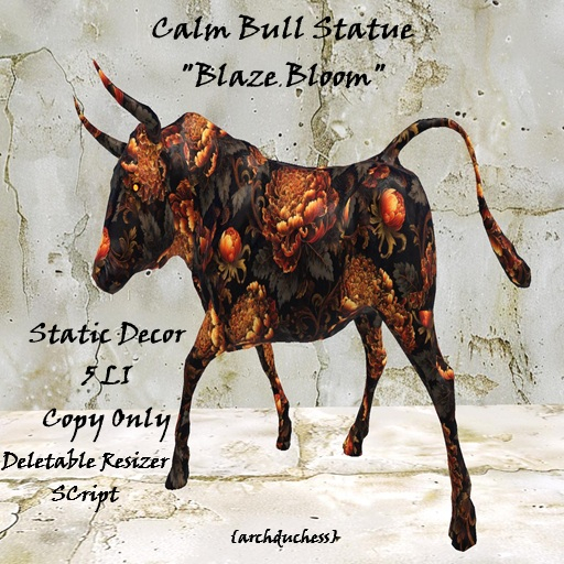 Second Life Marketplace - {archduchess} Calm Bull Statue "Blaze Bloom"