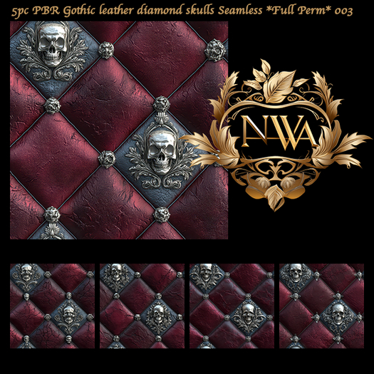 Second Life Marketplace - 5pc PBR Gothic leather diamond skulls ...