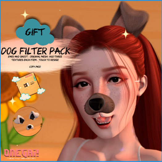 Second Life Marketplace - Onegai!. Dog Filter Pack GIFT!!! (Ears, Snoot)