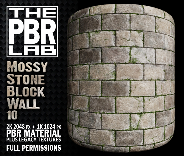 Second Life Marketplace - The PBR Lab - Mossy Stone Block Wall 10