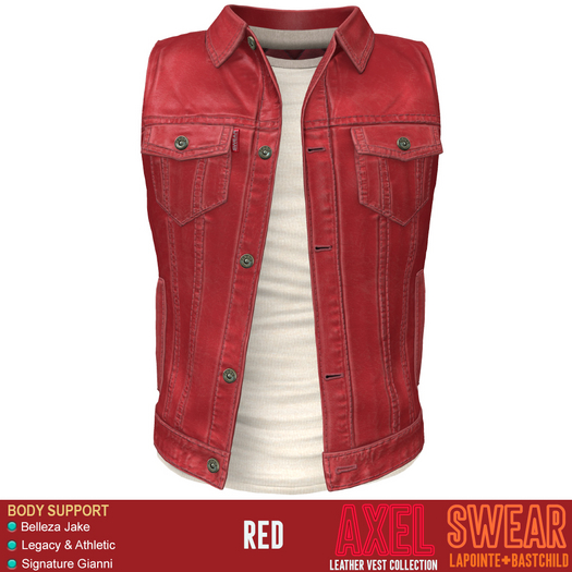 Second Life Marketplace - Leather Vest - Axel - RED