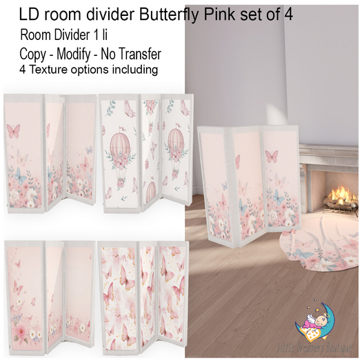 Second Life Marketplace - LD room divider Butterfly Pink set of 4