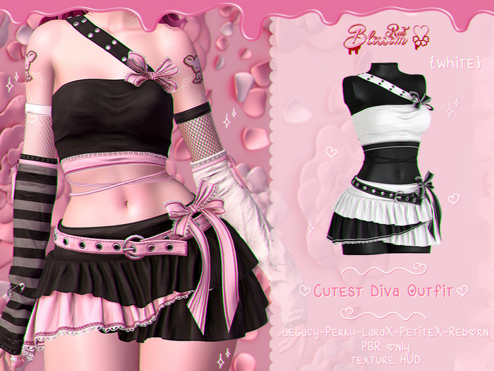 Second Life Marketplace { Red Blossom } Cutest Diva Outfit { White }
