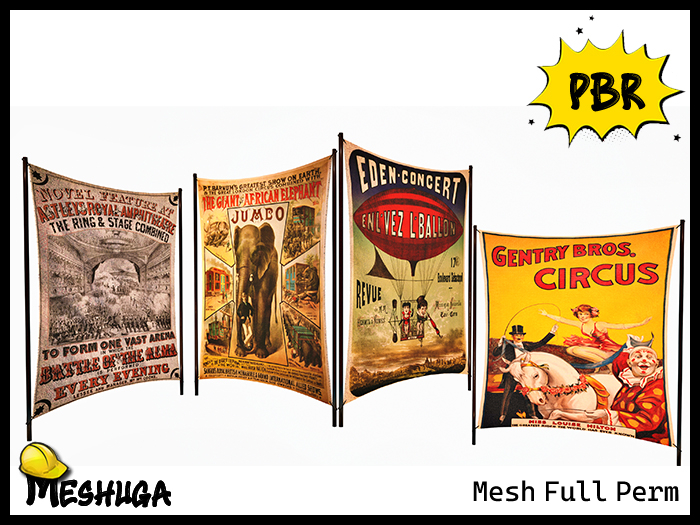 Second Life Marketplace - Meshuga PBR Horror Circus Banner Sign FULL ...