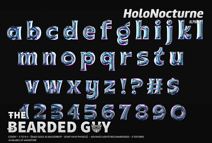 Second Life Marketplace - Pack Holo Nocturne Alphabet - The Bearded Guy