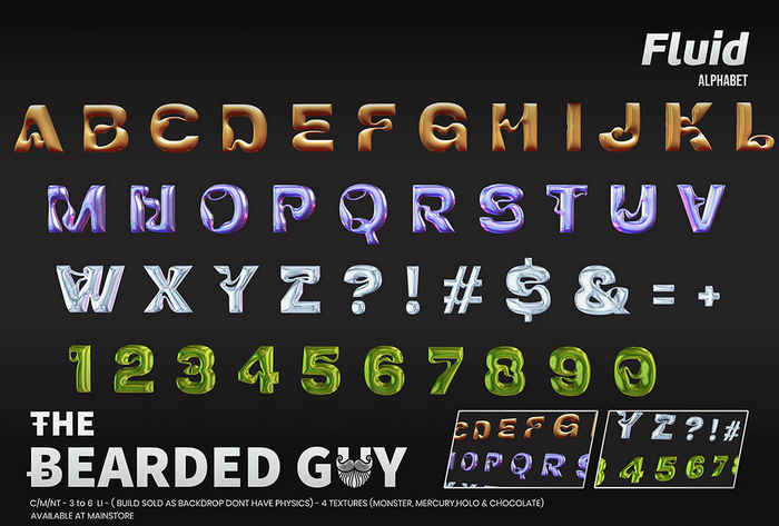 Second Life Marketplace - Pack Fluid Alphabet - The Bearded Guy