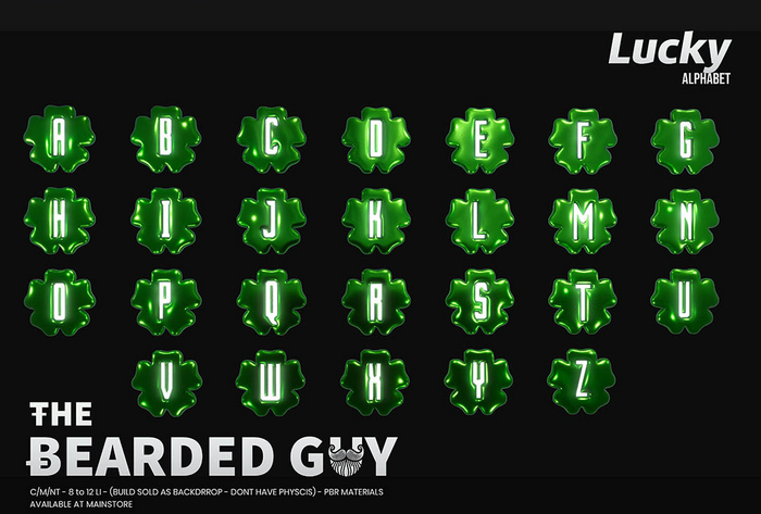 Second Life Marketplace - Pack Lucky Alphabet - The Bearded Guy