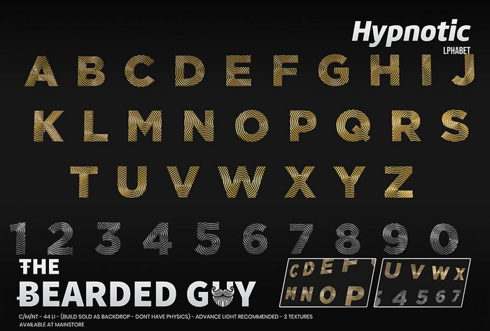 Second Life Marketplace - Pack Hypnotic Alphabet - The Bearded Guy