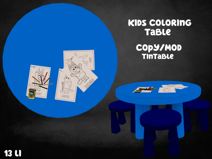 Second Life Marketplace - .. IndicaX420 .. Kids Coloring Table