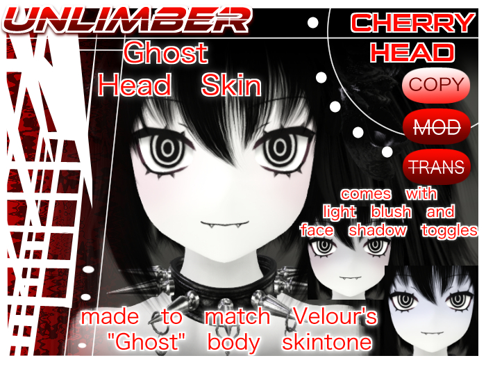 Second Life Marketplace - UNLIMBER- CHERRY HEAD ghost skin