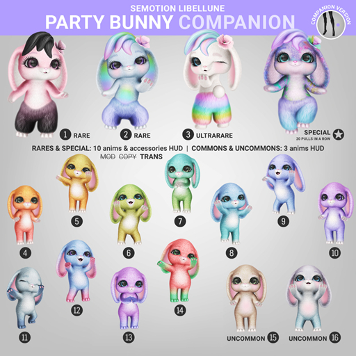 Second Life Marketplace - SEmotion Libellune Party Bunny Companion ...
