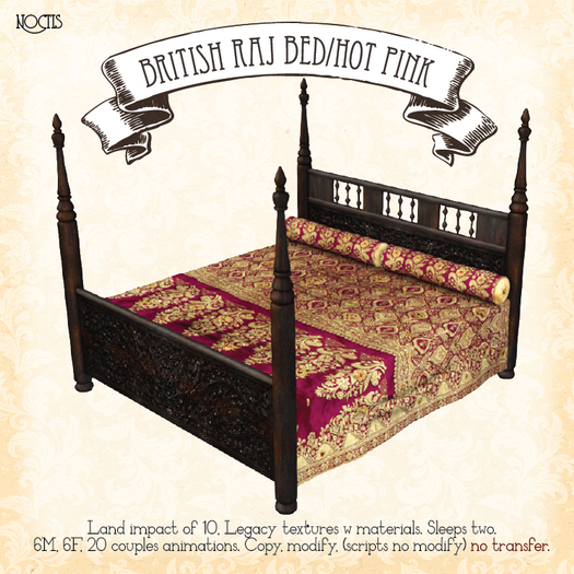 Second Life Marketplace - [noctis] British Raj Double Bed/Hot Pink ADD ...