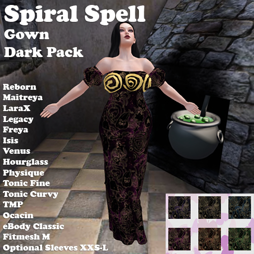 Second Life Marketplace - Spiral Spell Gown Dark Pack BOXED
