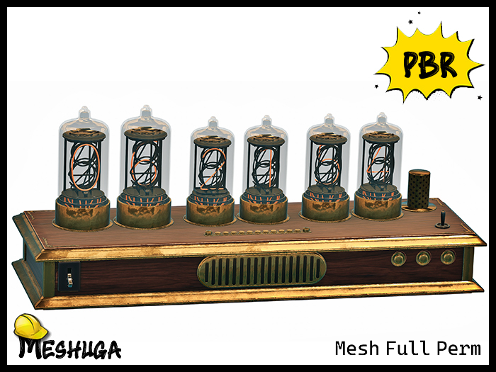 Second Life Marketplace - Meshuga PBR Steampunk Tube Clock FULL PERM MESH