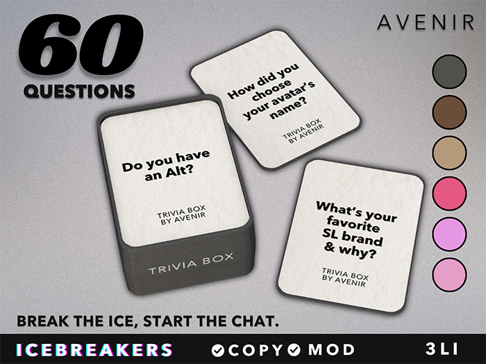 Second Life Marketplace - Party Card Game - ICEBREAKER - COP/MOD - 3 Li