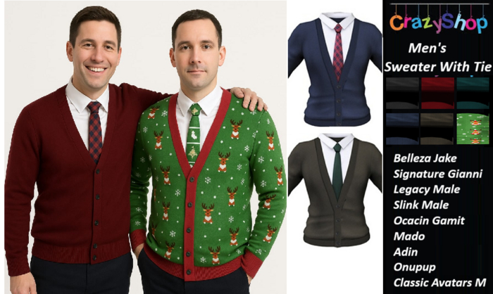 Second Life Marketplace - Crazy Men's Sweater With Tie