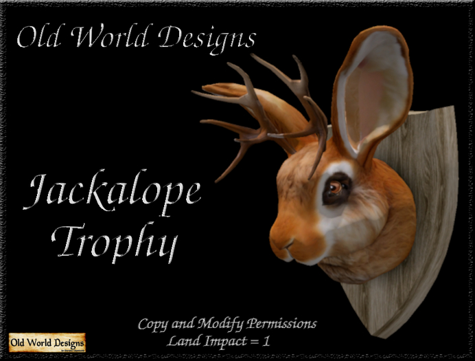 Second Life Marketplace - Old World Designs Mounted Jackalope Trophy ...