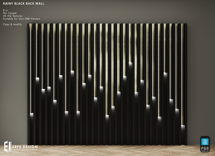 Second Life Marketplace - Rainy Black Back Wall 8 LI PBR [Erfe Design]