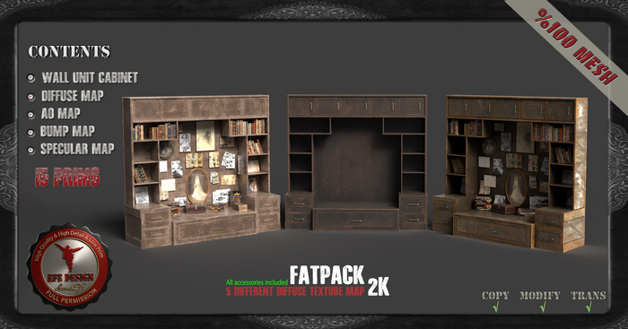 Second Life Marketplace - (Efe Design) Wall Unit Cabinet Fatpack Fullperm