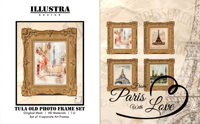 Second Life Marketplace - :::ILLUSTRA::: - TULA - OLD PHOTO PARIS FRAME ...