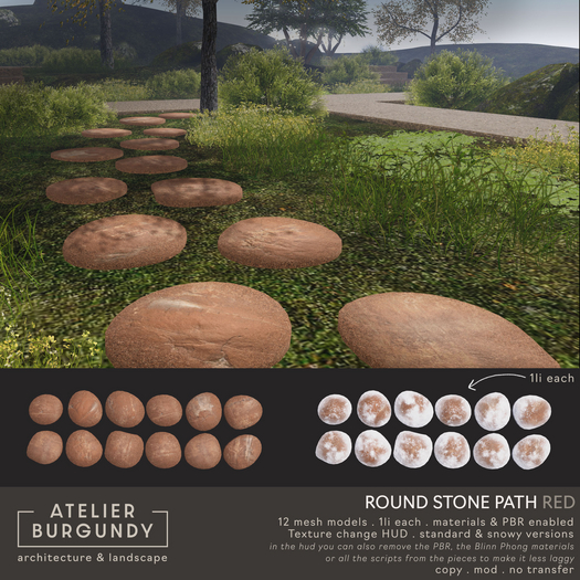 Second Life Marketplace - Atelier Burgundy . Round Stone Path RED *ADD*