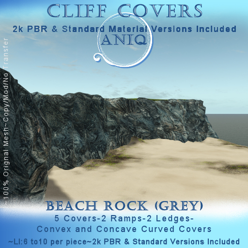 Second Life Marketplace - Aniq- Cliff Covers- Beach Rock (Grey)