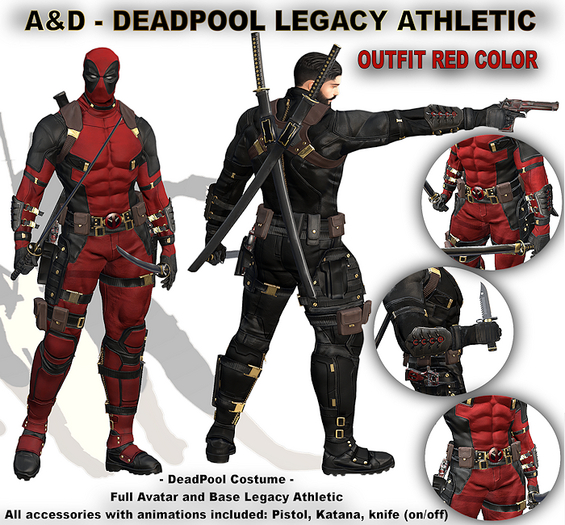 Second Life Marketplace - A&D DeadPool Red (BASE) Legacy Athletic