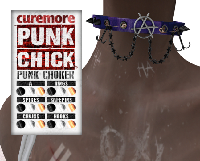 Second Life Marketplace - CUREMORE Punk Choker Violet + Metals change hud