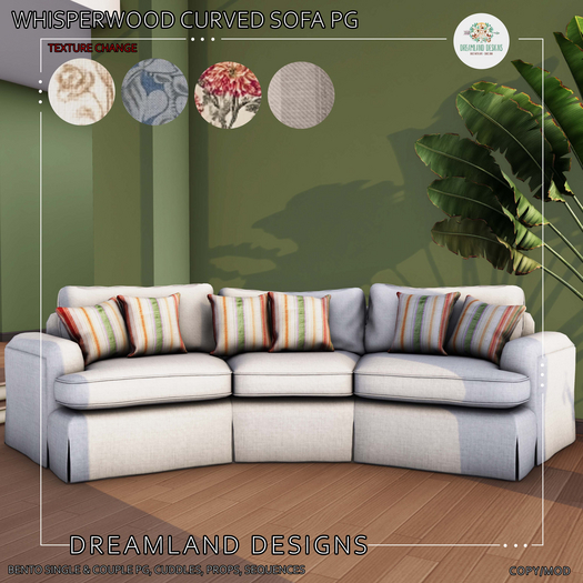 Second Life Marketplace - DD Whisperwood Curved Sofa-PG