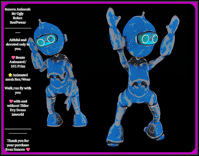 Second Life Marketplace - Sunora Animesh Mr Ugly Robot Rez&wear