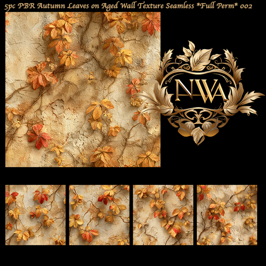 Second Life Marketplace - 5pc PBR Autumn Leaves on Aged Wall Texture ...