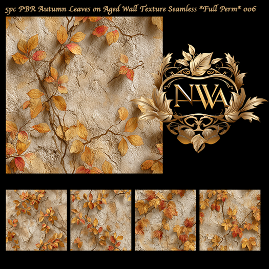 Second Life Marketplace - 5pc PBR Autumn Leaves on Aged Wall Texture ...