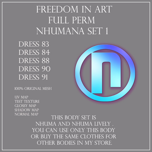 Second Life Marketplace - Freedom in Art - Full Perm NHUMANA Set 1 DEMO