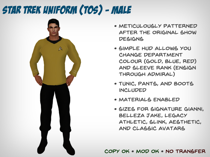 Second Life Marketplace - Star Trek Uniform (TOS) - Male - for ...