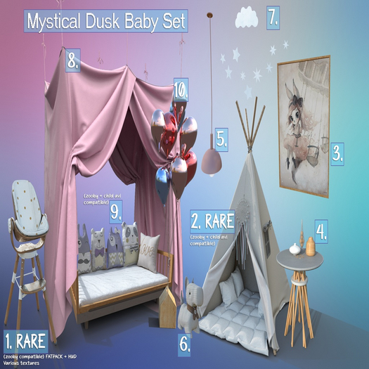 Second Life Marketplace - 7. Mystical Dusk Baby Set -Clouds - Black . Sand