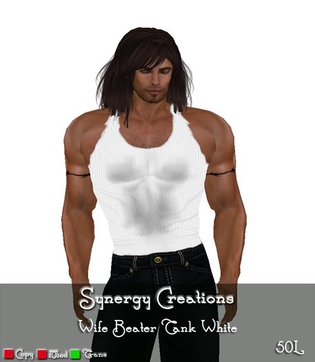 Second Life Marketplace - Synergy ~ Mens Wife beater Tank White