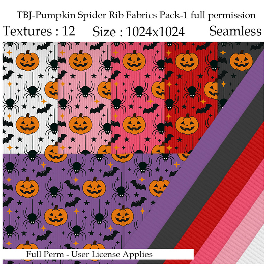 Second Life Marketplace - TBJ-Pumpkin Spider Rib Fabrics Pack-1 full ...