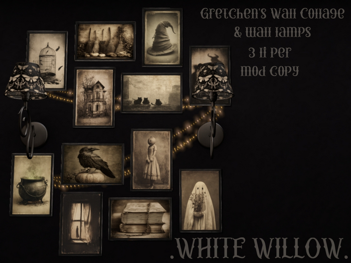 Second Life Marketplace - White Willow. Gretchen Wall Collage & Wall Lamps