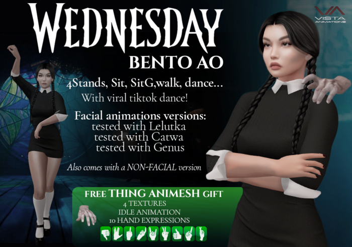 Second Life Marketplace - VISTA ANIMATIONS-WEDNESDAY ADDAMS FULL BENTO ...