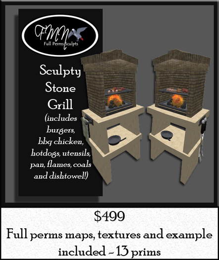Second Life Marketplace - FMN Full Perms Sculpted Outdoor Stone Grill