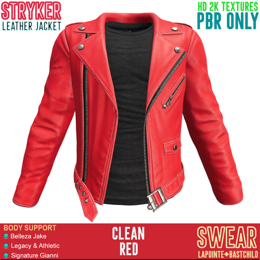 Second Life Marketplace - Leather Jacket - Stryker - PBR CLEAN RED